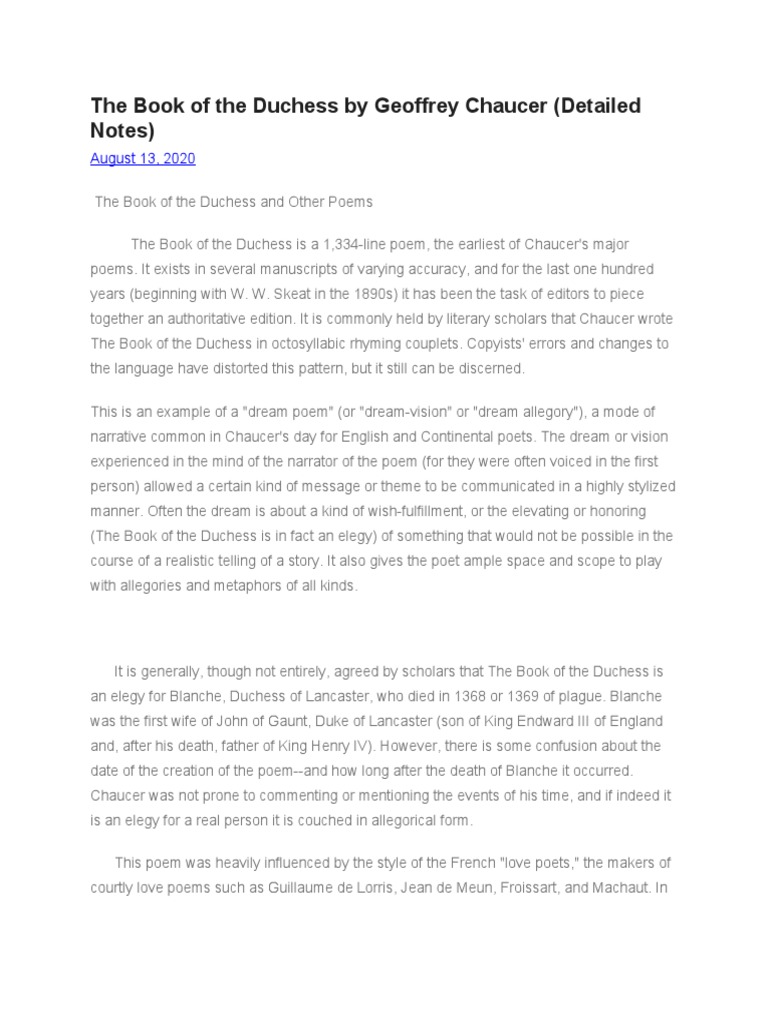 The Book of the Duchess Overview | PDF | Geoffrey Chaucer | Aeneas