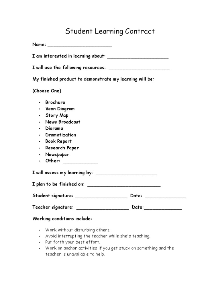 Student Learning Contract | PDF