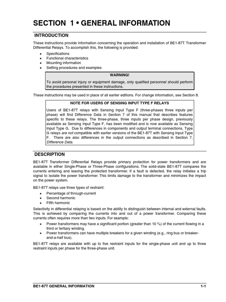 Basler Electric 87T - Great Info | PDF | Transformer | Relay