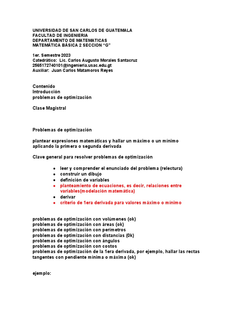 B) Problemas de Optimización | PDF | Optimización Matemática | Derivado