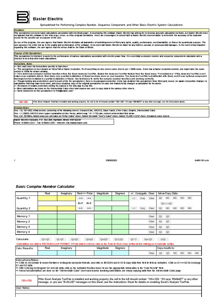 Basler Electric Electriccalcs - r2 | PDF | Microsoft Excel | Spreadsheet