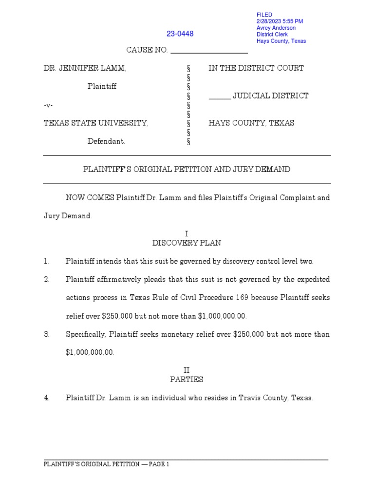 Lamm v. TXST No. 23-0448 | PDF | Equal Employment Opportunity Commission | Lawsuit