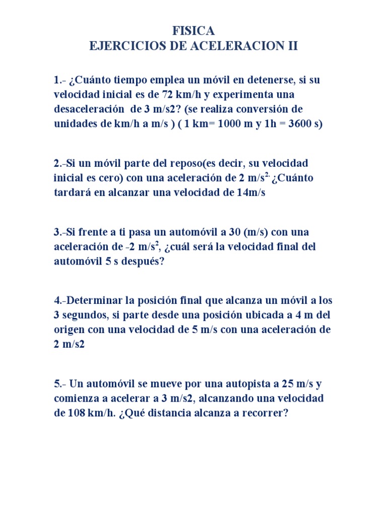Ejercicios Con Formulas de Aceleracion | PDF