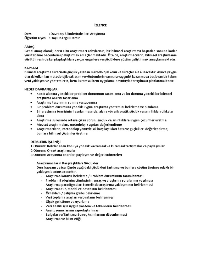 İzlence - Doktora - İleri Araştırma | PDF