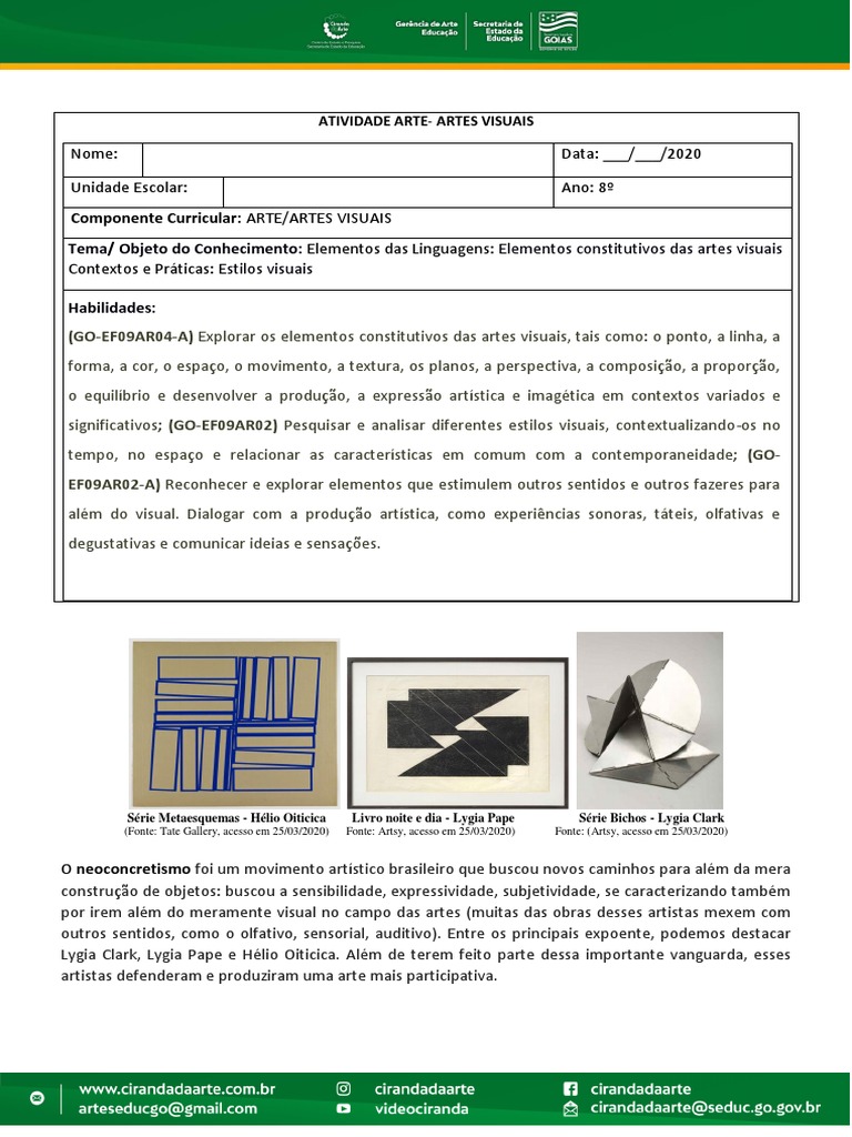 Atividades de Arte para 8º Ano | PDF