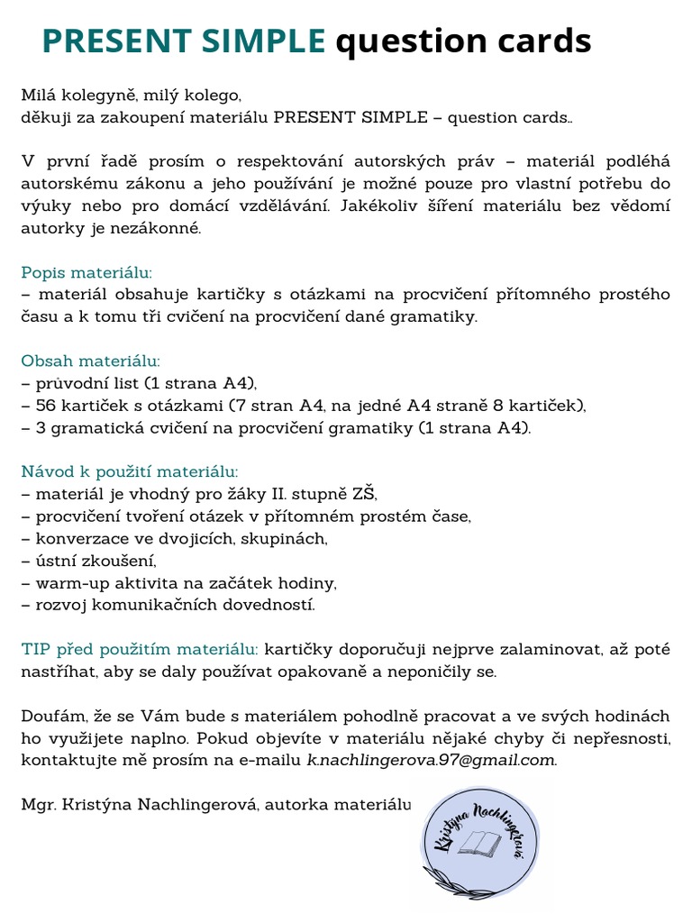 Present Simple Question Cards | PDF
