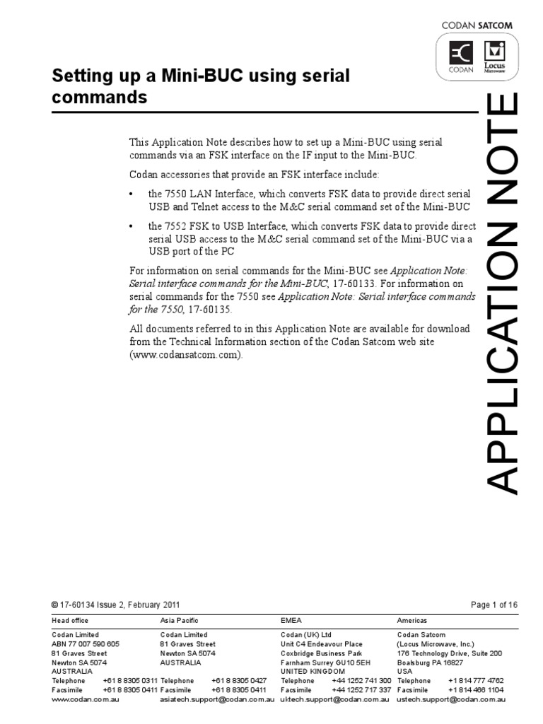 Codan 17-60134-EN Version 2 Setting Up A Mini-BUC Using Serial Commands2 | PDF | Decibel | Usb