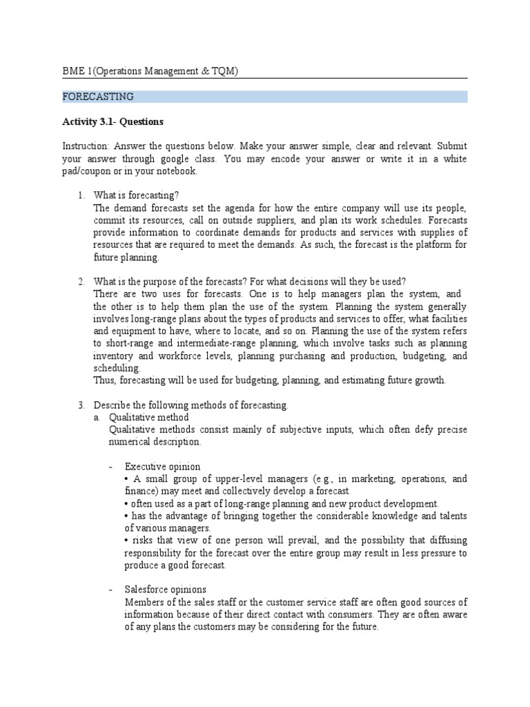 Kayne Marquez - BME 1 - Activity 3.1 | PDF | Forecasting | Time Series