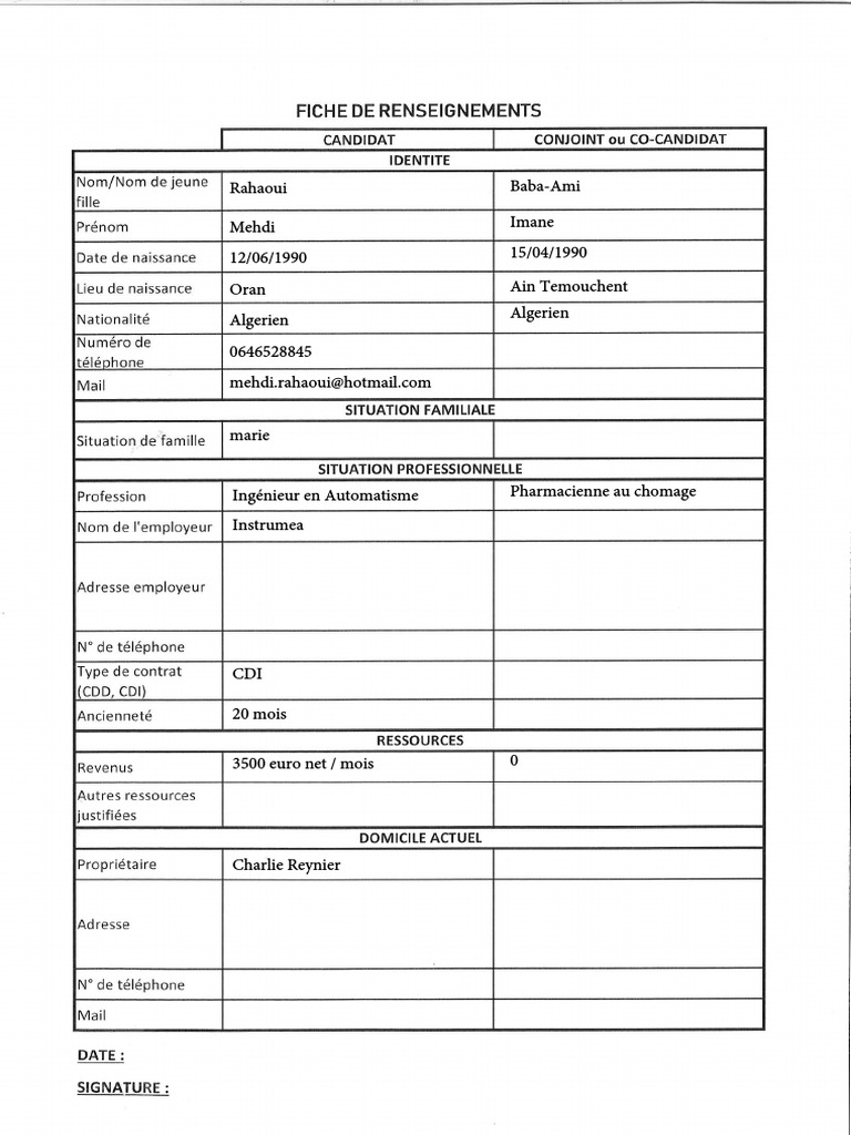 Fiche de Renseignements Locataire(s) Et Garant(s) | PDF