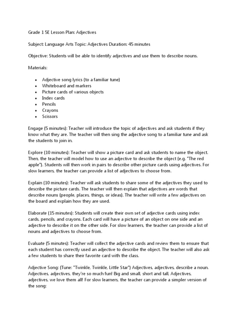 Adjectives | PDF | Adjective | Lesson Plan