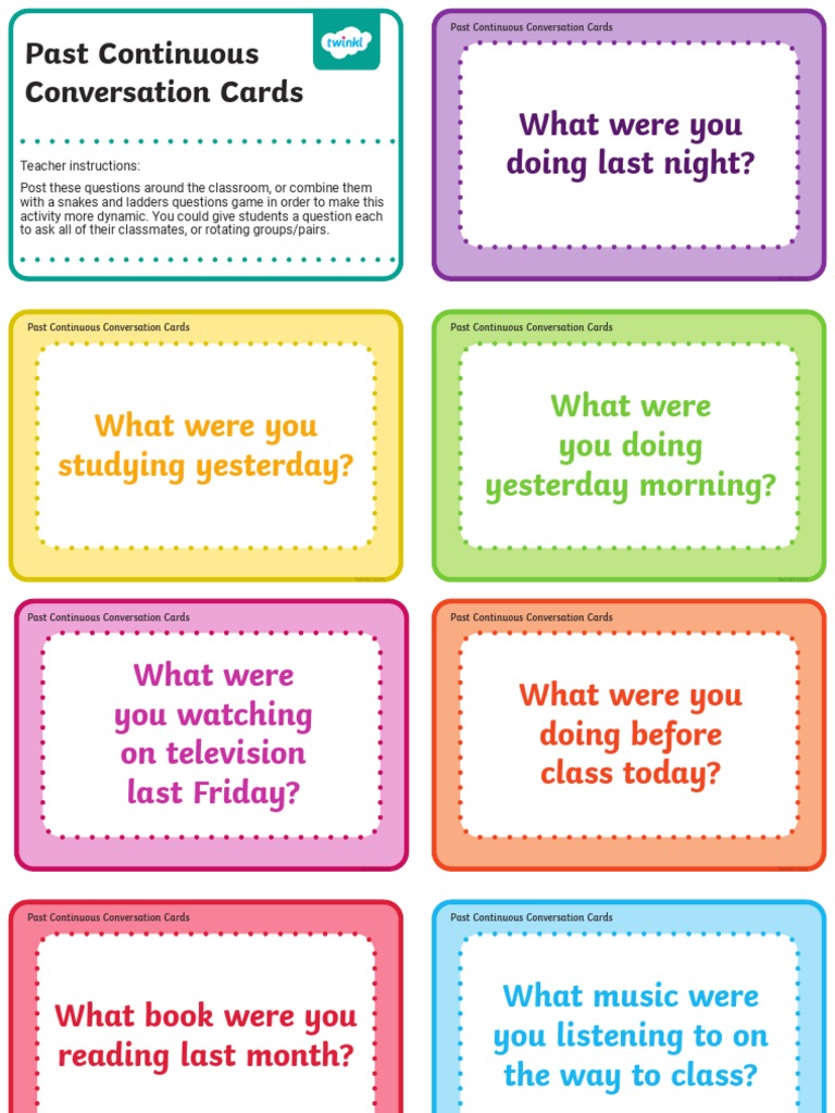 T Eal 1648459486 Past Continuous Conversation Cards Ver 1 | PDF | Learning | Cognition