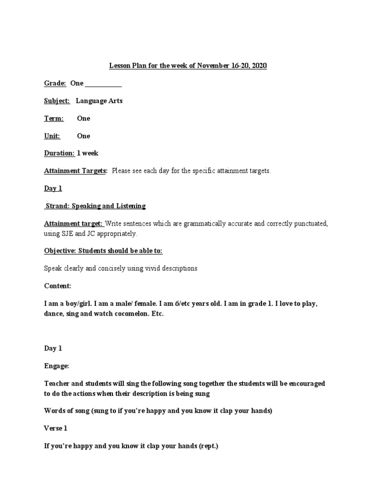 Pronoun Lesson Plan Grade 1 | PDF | Grammatical Gender | Pronoun