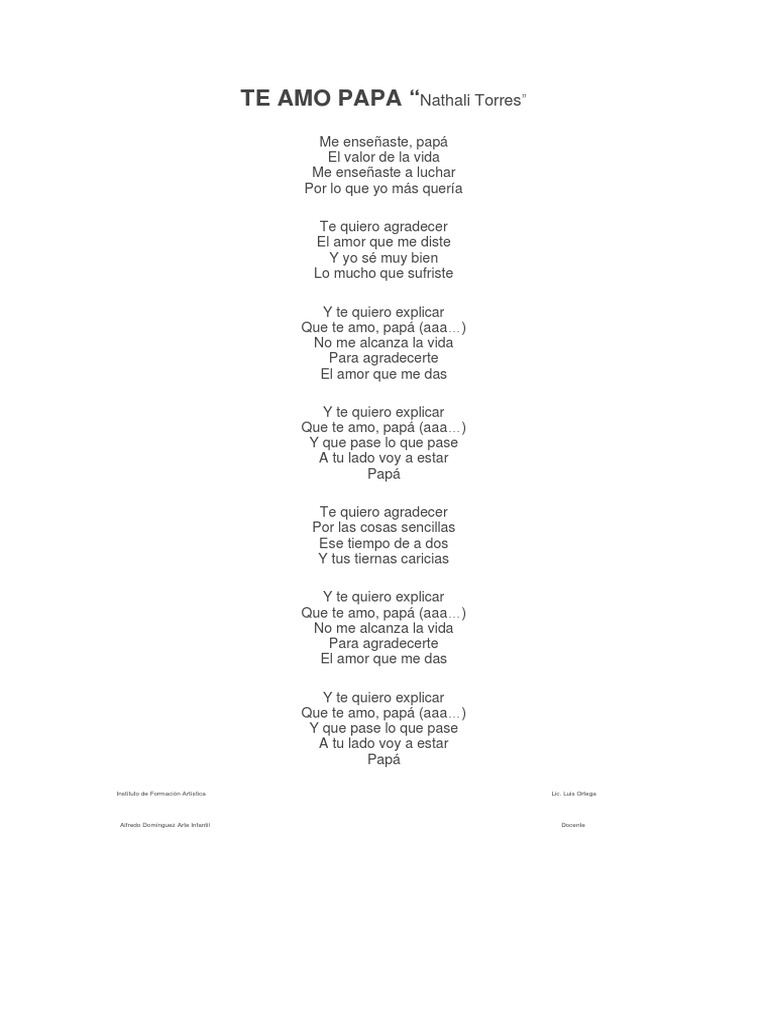 Letra Te Amo Papa Niños | PDF