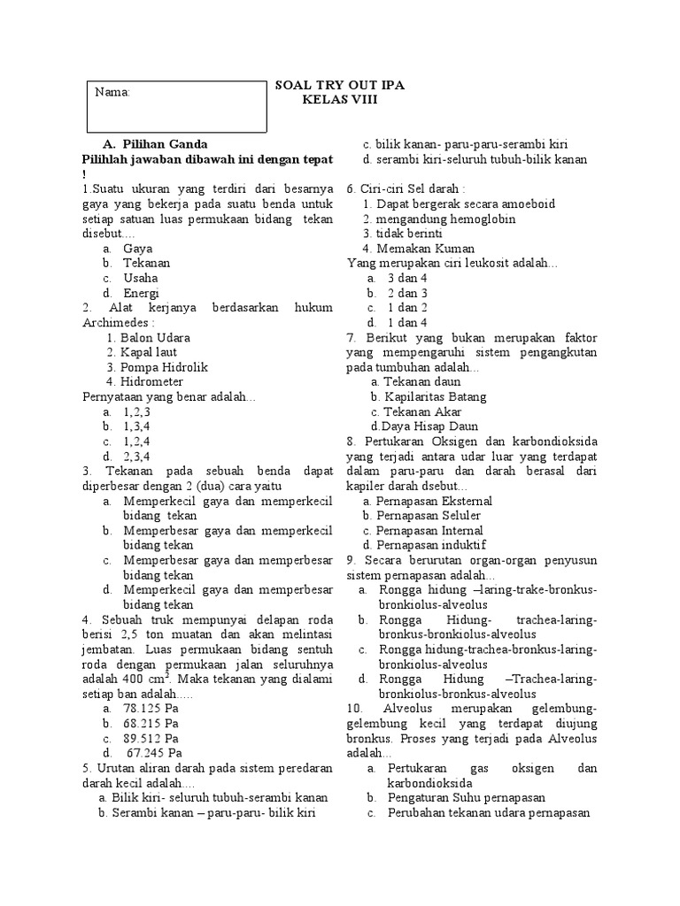 Soal Try Out Ipa Kelas Viii | PDF