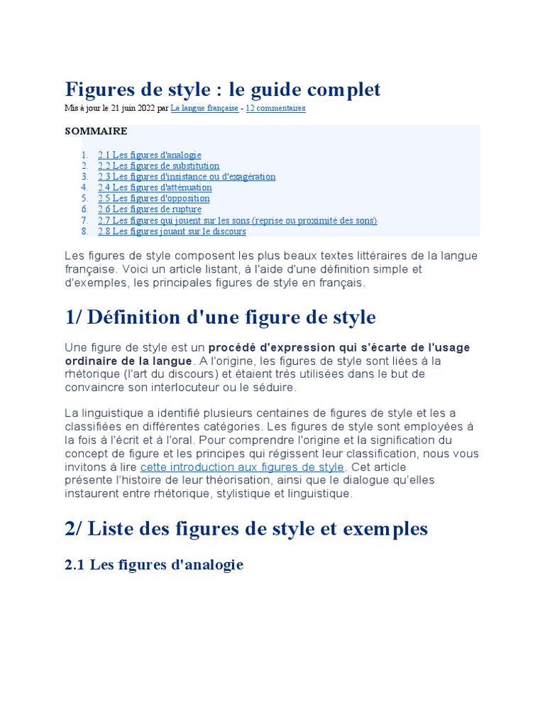 Guide des figures de style en français | PDF | Métaphore | Techniques ...