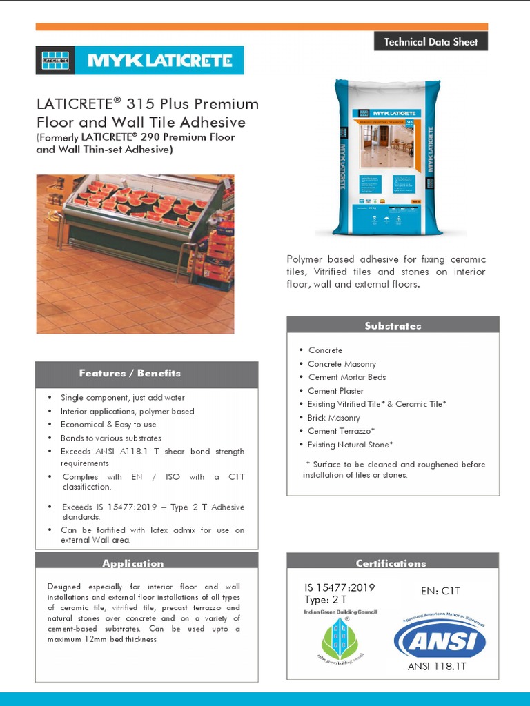 LATICRETE 315 Plus TDS | PDF | Tile | Concrete