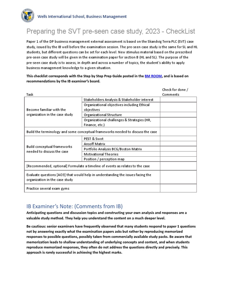 SVT Case Study Prep Checklist 2023 | PDF | Understanding | Swot Analysis