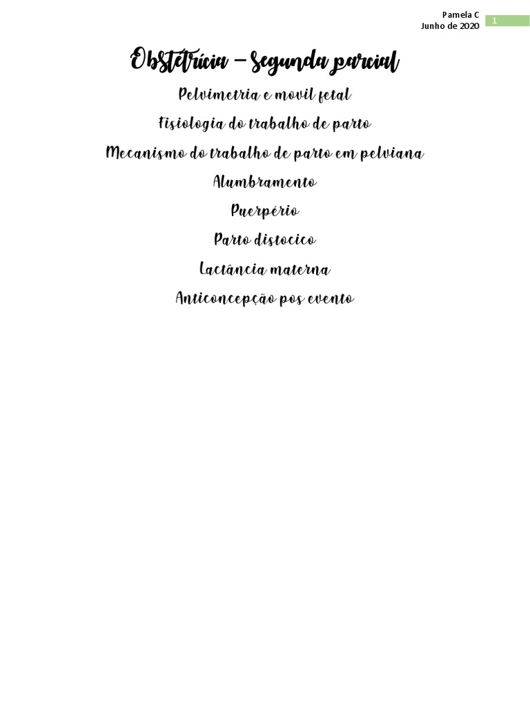 Obstetrícia - Segunda Parcial | PDF | Parto | Pélvis