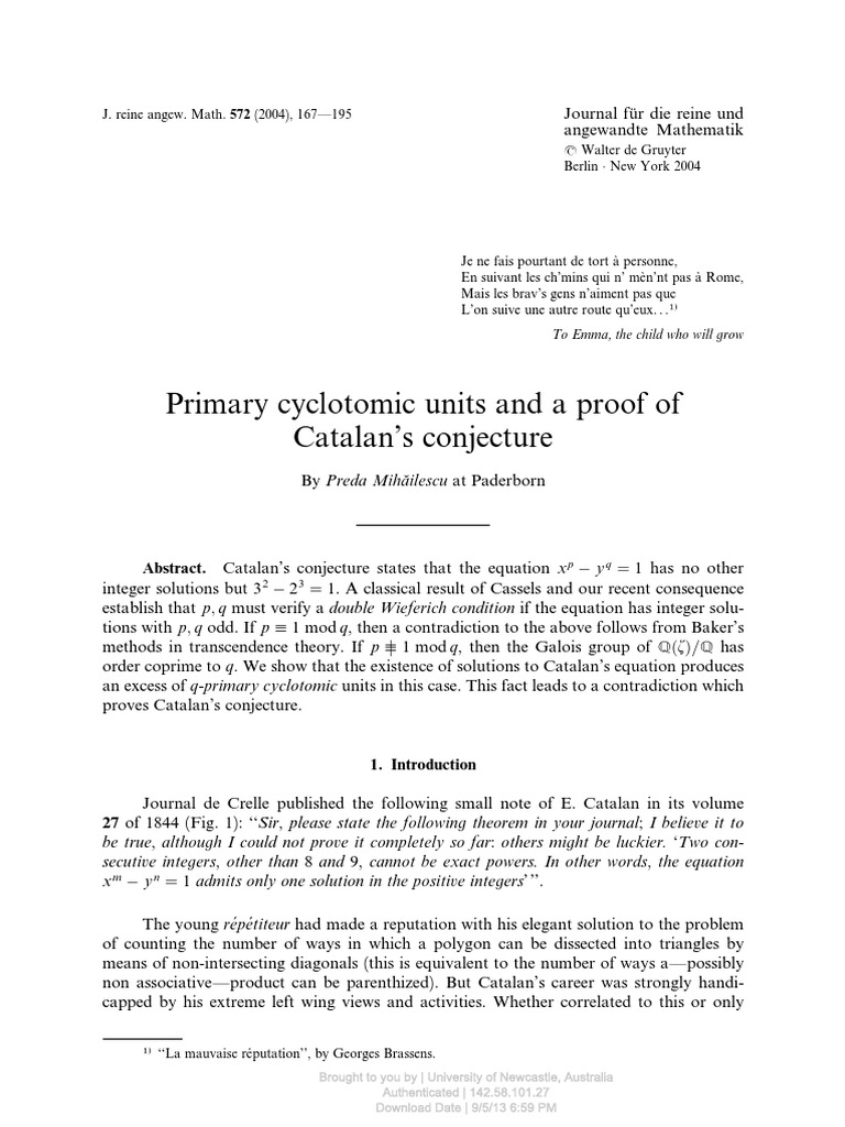 Primary Cyclotomic Units and A Proof of Catalan's Conjecture | PDF ...