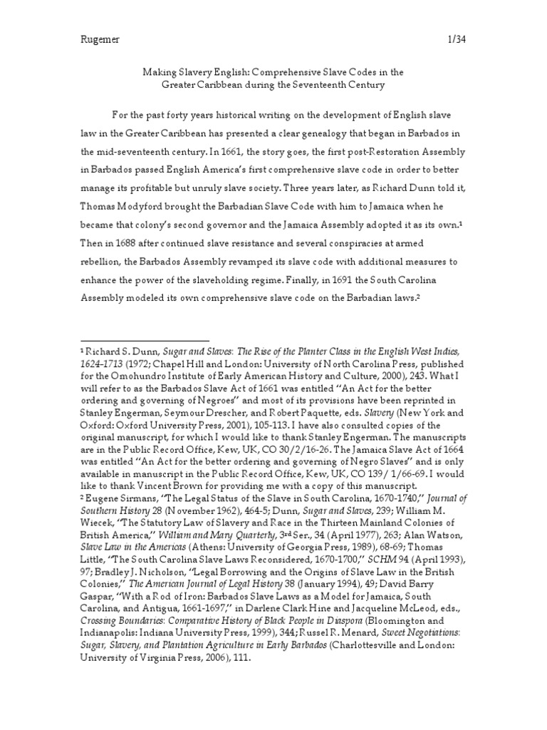 Making Slavery English by Rugemer | PDF | Slavery | Atlantic Slave Trade