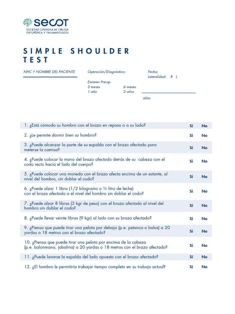Simple Shoulder Test - SECOT | PDF