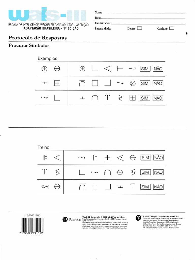PROTOCOLO Procurar Simbolos WAIS III | PDF