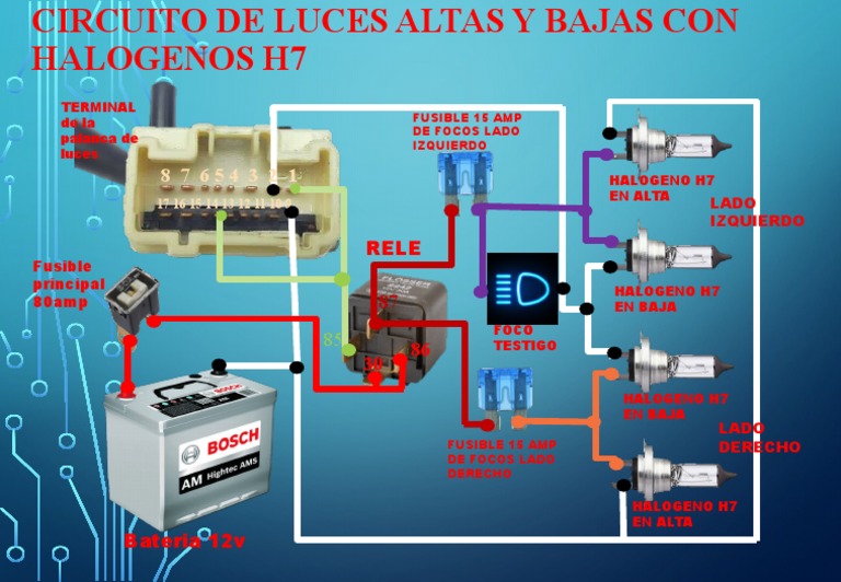 Circuito de Luces Altas y Bajas Con Halogenos | PDF