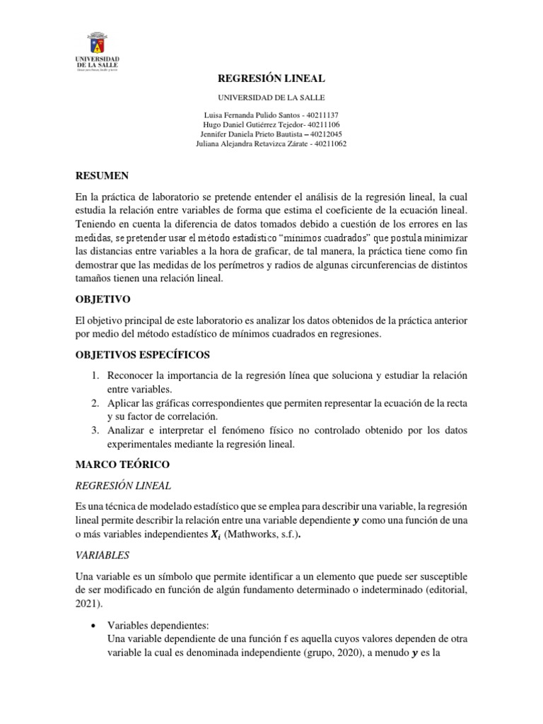 Laboratorio 2 Regresiones Lineales | PDF | Regresión lineal | Análisis ...
