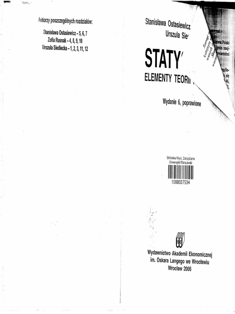 Ostasiewicz, Rusnak, Siedlecka - Statystyka. Elementy Teorii I Zadania | PDF
