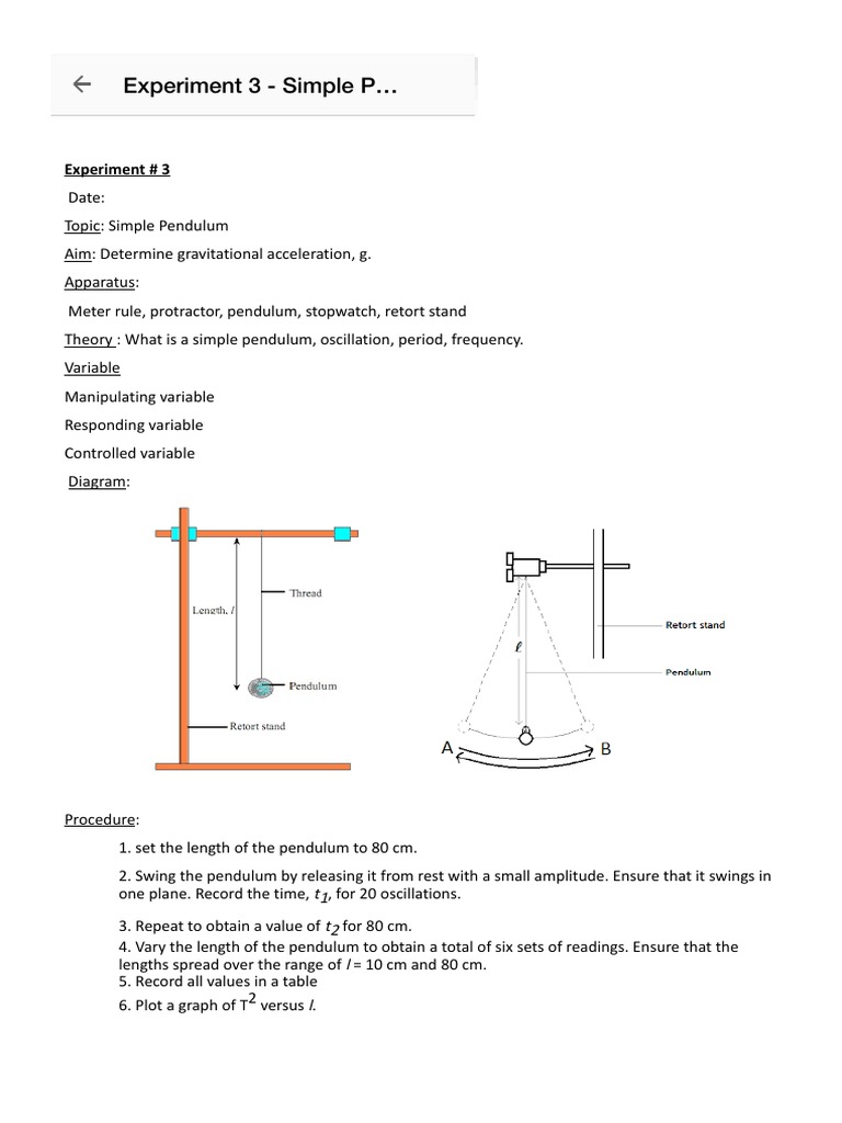 Experiment 3 - Simple Pendulum Lab | PDF