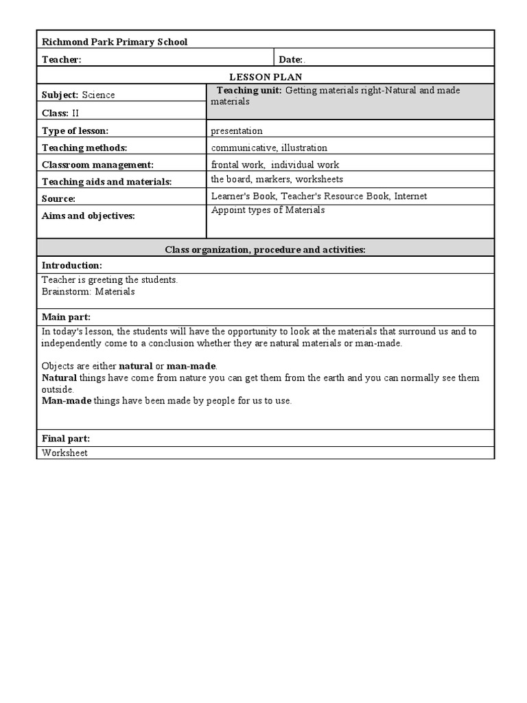 Getting Materials Right: KS1 Lesson Plan | PDF