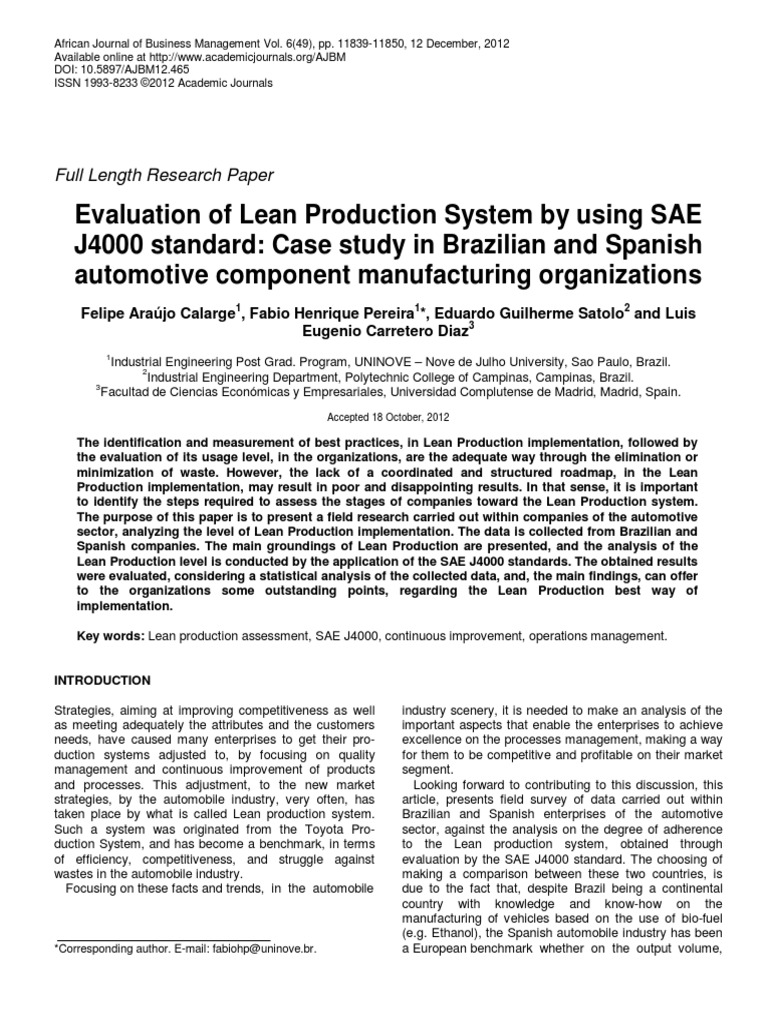 Evaluation of Lean Production System | PDF | Data Analysis | Lean Manufacturing