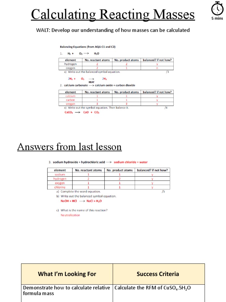 Calculating Reacting Masses | PDF | Magnesium | Mole (Unit)