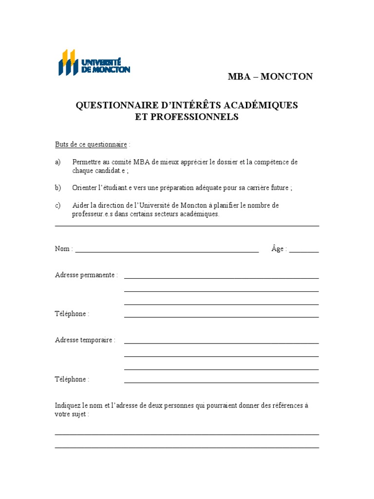 Questionnaire Mba | PDF