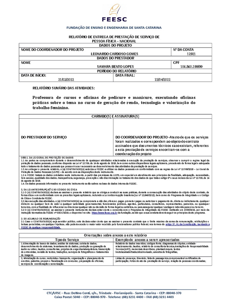 Relatório Entrega Prestação Serviço | PDF