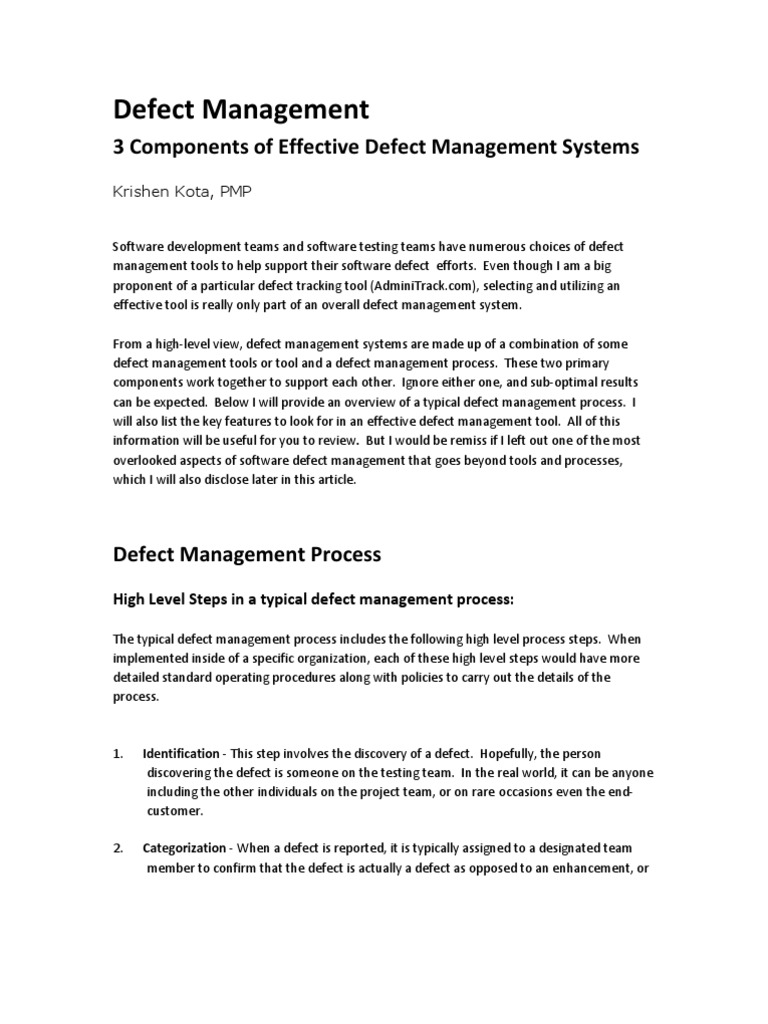 Defect Management Software Tools System Plan | PDF | Software Bug ...
