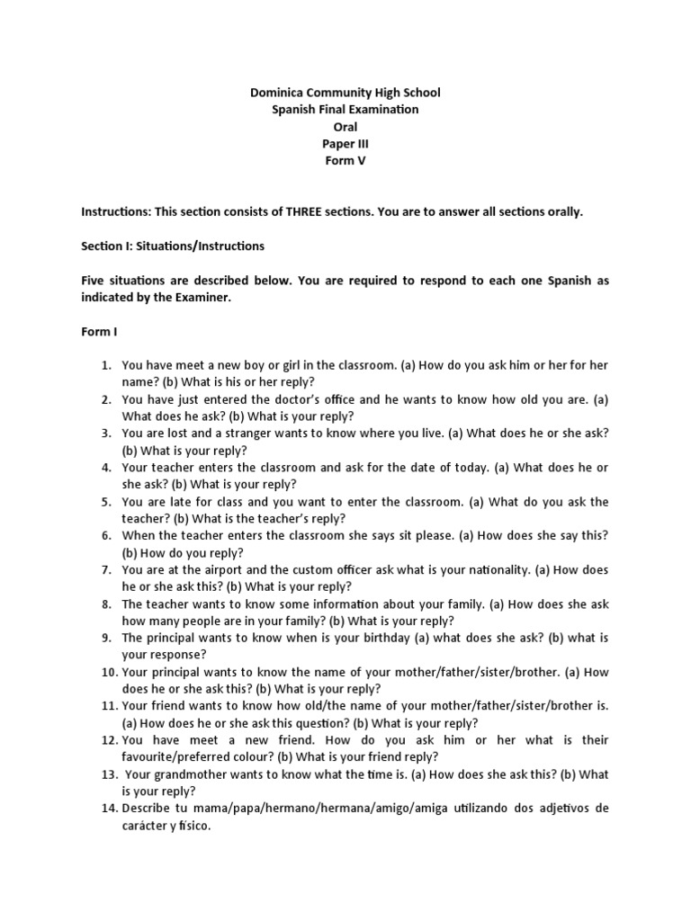 Spanis Oral Quesions | PDF Spanis Oral Quesions | PDF