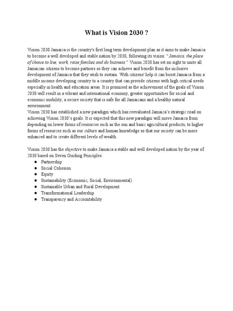 Vision 2030 Jamaica Development Plan | PDF