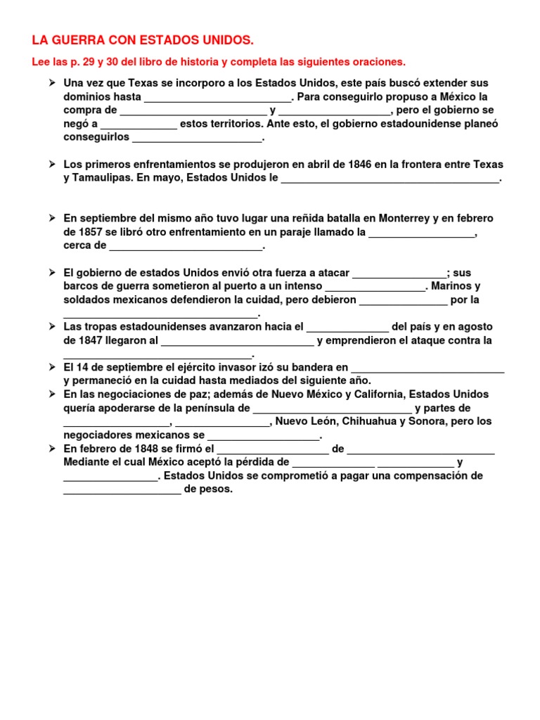 Actividad La Guerra Con Estados Unidos | PDF