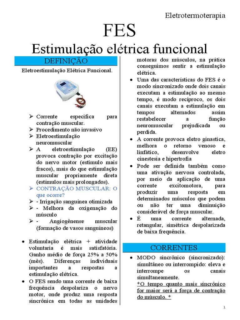 FES Eletroestimulação Elétrica Funcional | PDF | Músculo esquelético ...