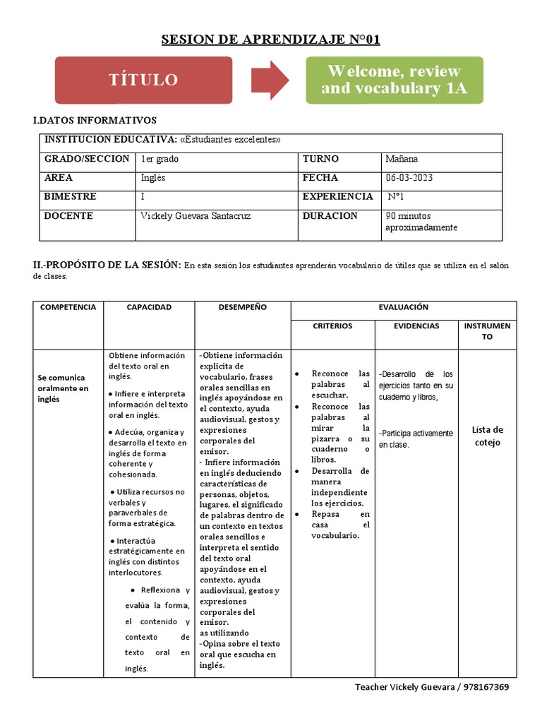 SESION DE APRENDIZAJE N01 | PDF | Aprendizaje | Lingüística