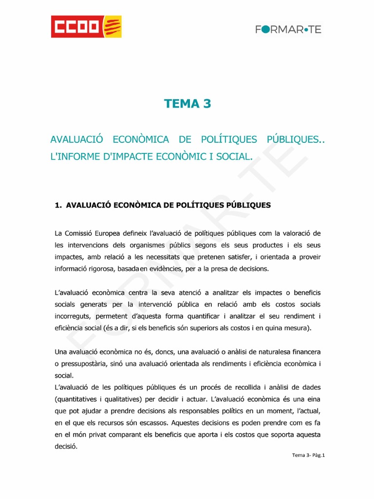 Tema 3 - A Avaluació de Polítiques Públiques | PDF