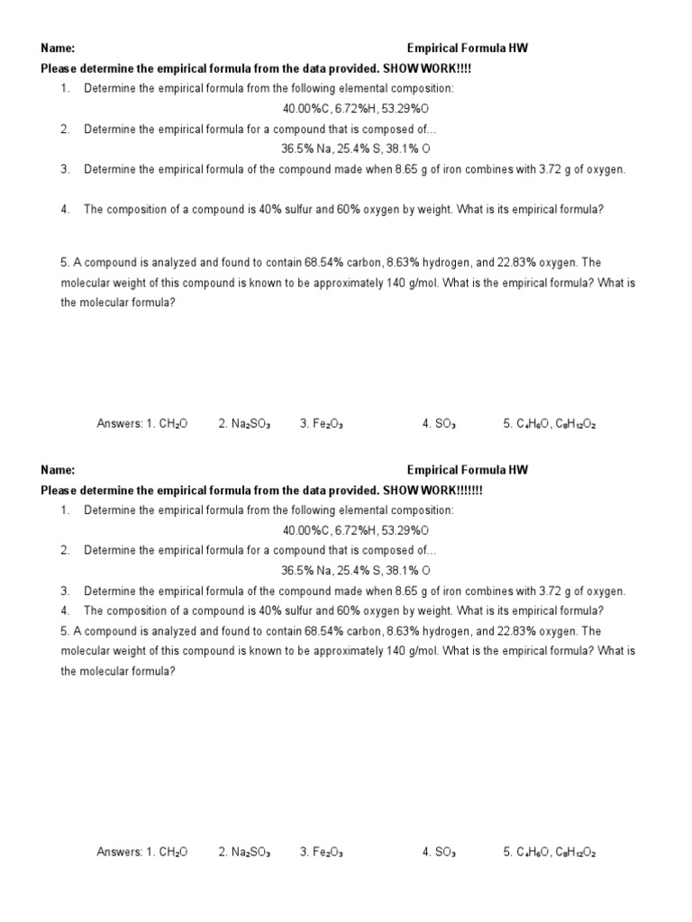 Empirical Formula Calculation Guide | PDF
