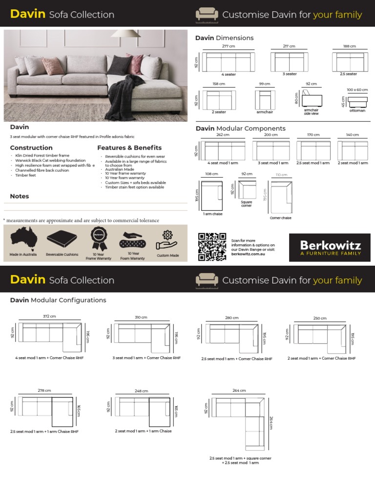Davin Sofa Spec Sheet | PDF | Furniture | Manufactured Goods