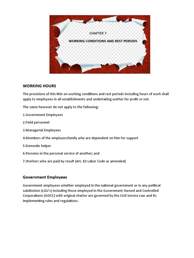 Working Conditions and Rest Periods Guide | PDF | Employment | Overtime