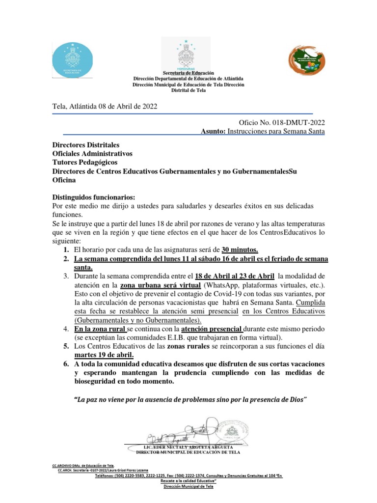 Oficio 018 Semana Santa | PDF