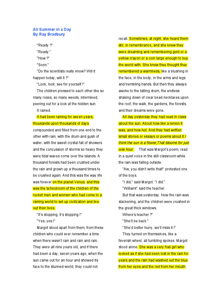 Ray Bradbury - All Summer in A Day | PDF