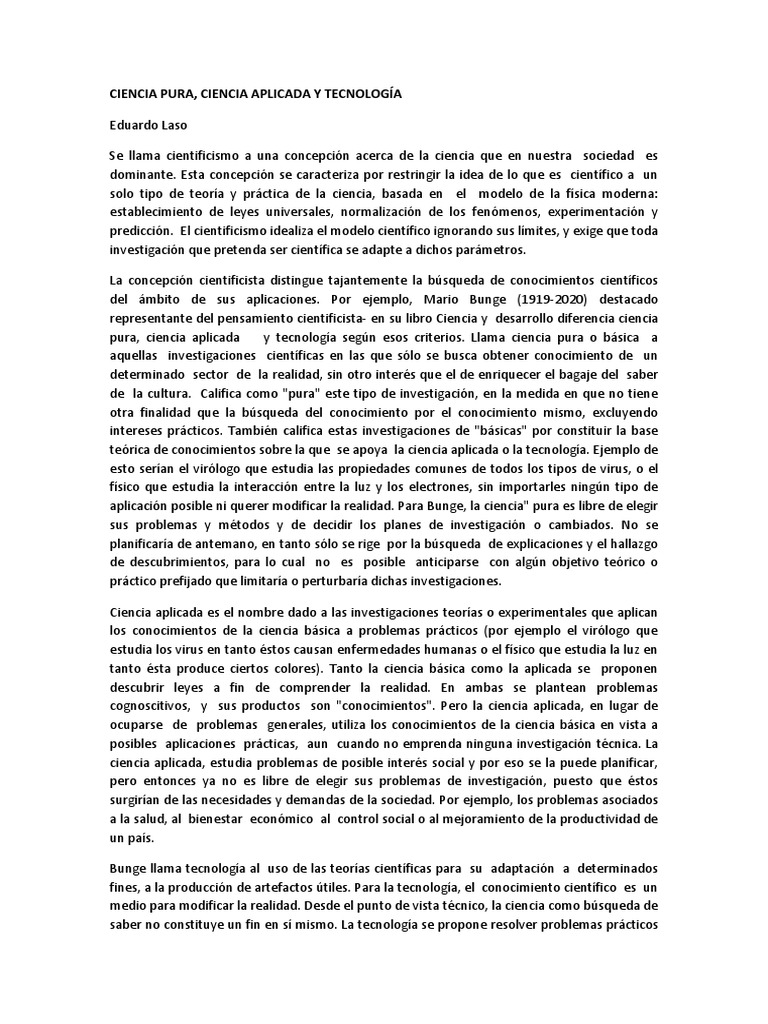 Ciencia Pura, Ciencia Aplicada y Tecnología - E. Laso | PDF | Science | Teoría