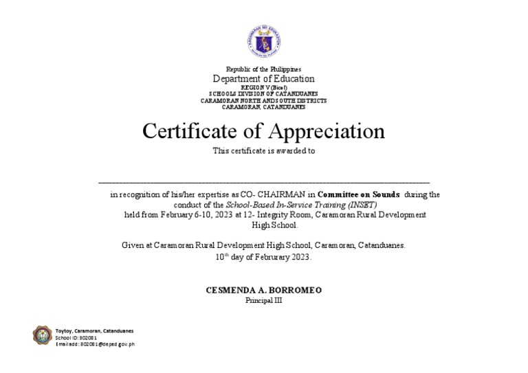 Appreciation Cert (Committee) | PDF