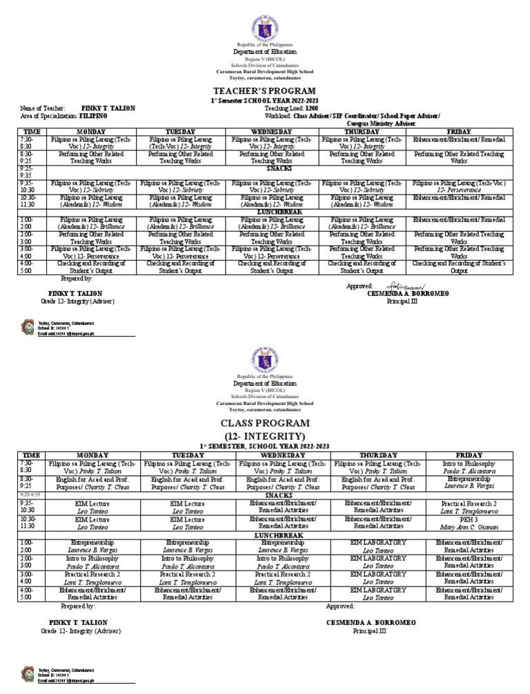 Teacher's Program | PDF